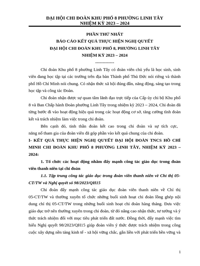 Văn kiện Đại hội KP8 nhiệm kỳ 23 - 24 | PDF