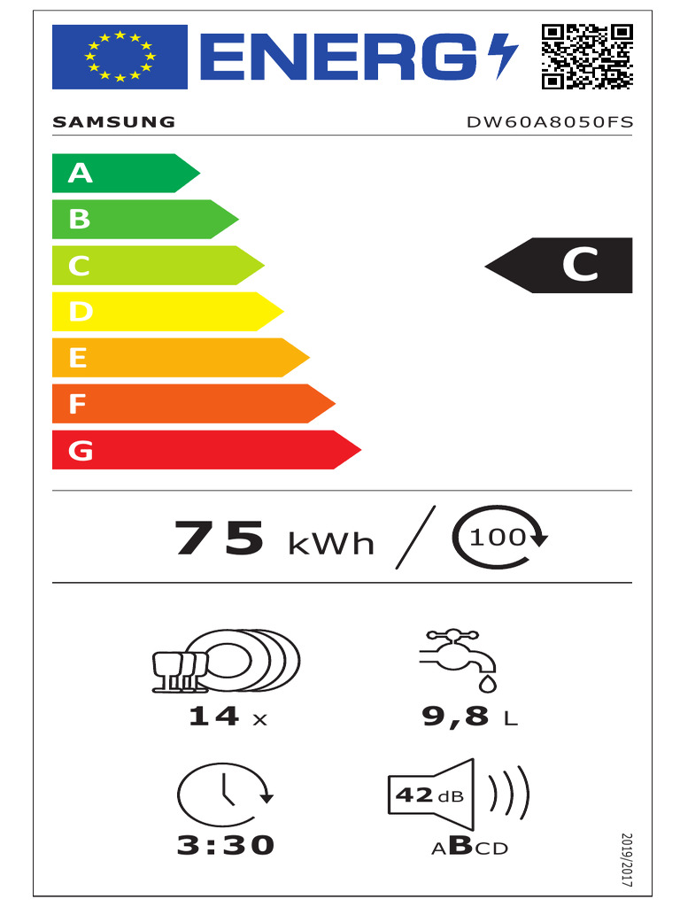 Samsung 89500465 Common Energylabel Dw60a8050fs Ef Energylabel | PDF