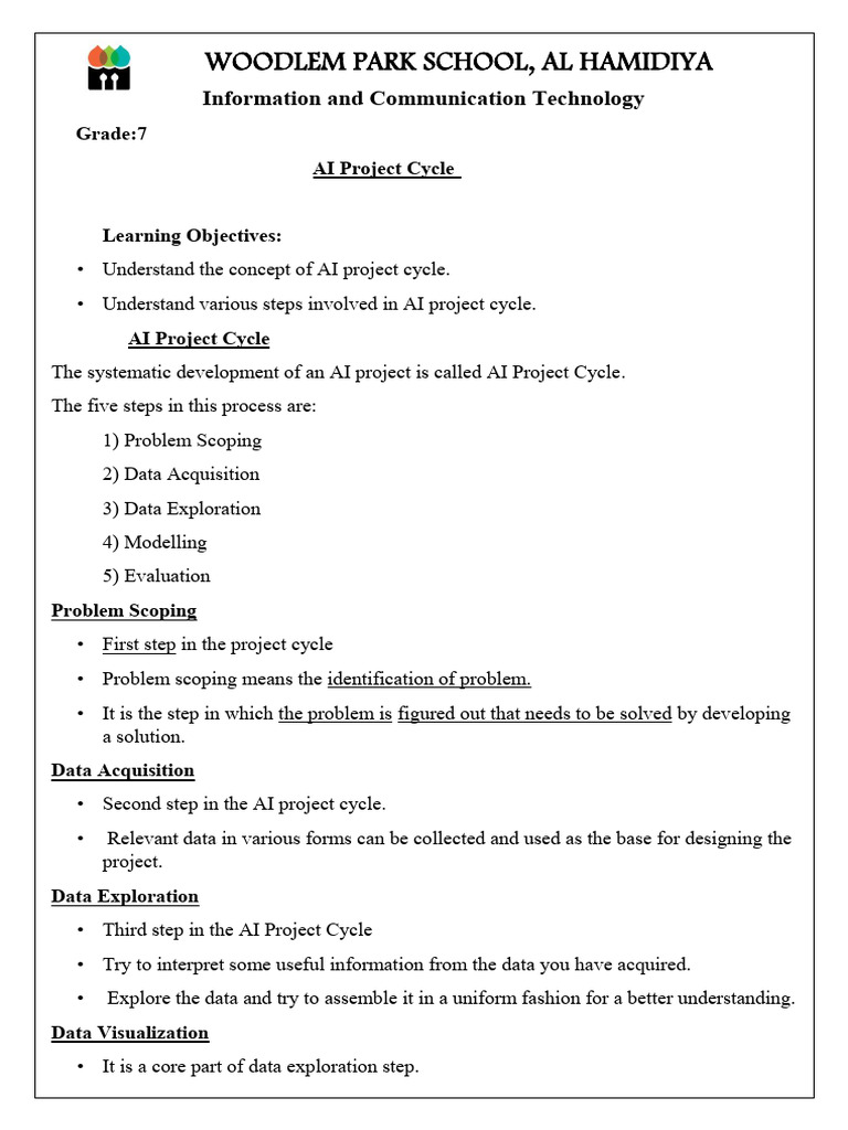 Note-Grade 7-AI Project Cycle | PDF | Data | Artificial Intelligence