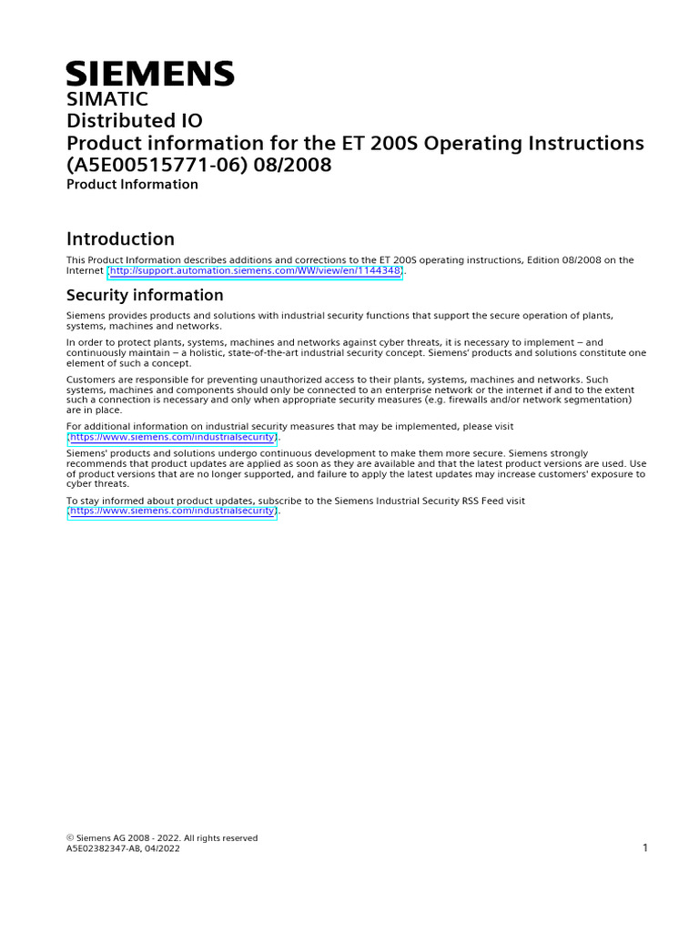ET 200S Safety and Compliance Overview | PDF | Electricity | Electrical ...