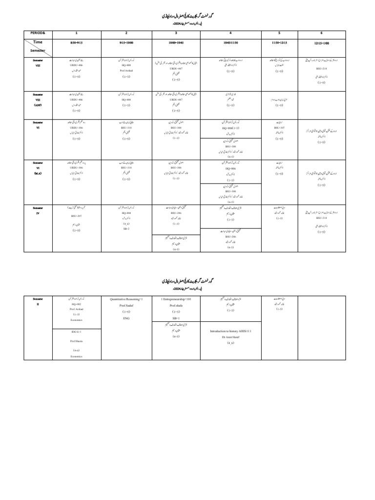 Time Table Spring 2025 | PDF