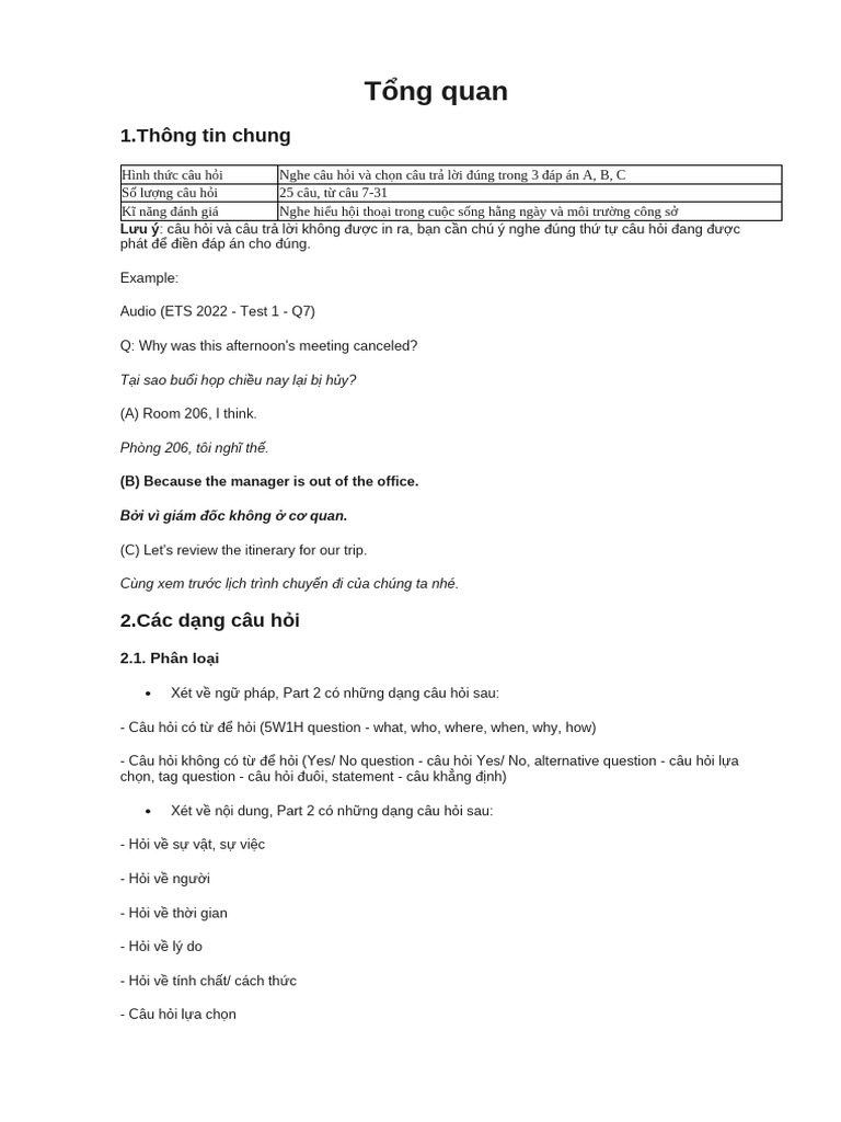 Part 2 Question - Response - Hỏi - đáp | PDF