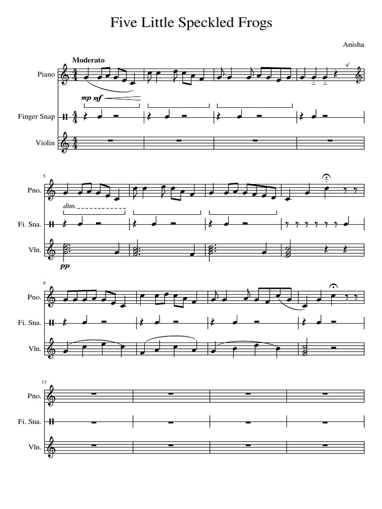 Five Little Speckled Frogs Music | PDF