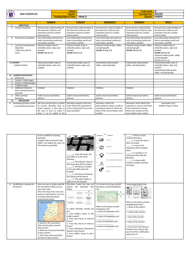 DLL - ENGLISH 3 - Q4 - C3-C4 - Interpreting Simple Maps, Pictographs ...