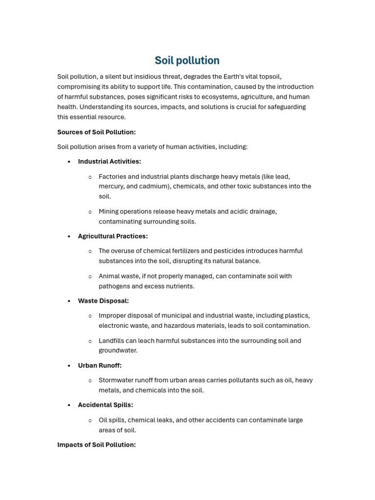 Soil Pollution Essay | PDF | Water Pollution | Soil