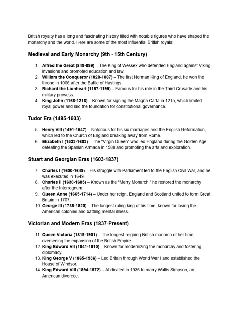 Influential Figures in British Royalty | PDF | Monarchy Of The United ...