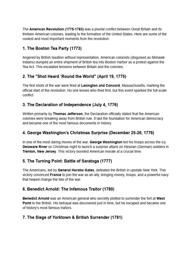 The American Revolution (1775-1783) was a pivotal conflict between ...