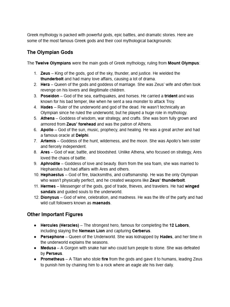 Greek Gods | PDF | Twelve Olympians | Hades