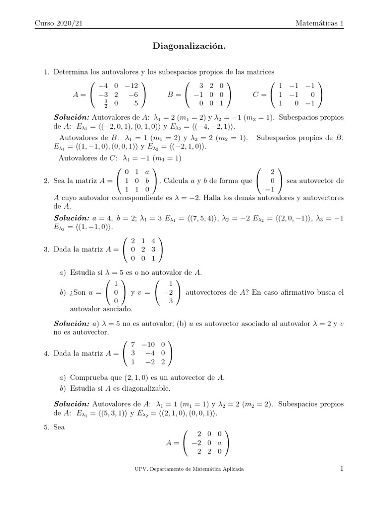 Tema 9 Diagonalización | PDF | Valores propios y vectores propios | Matriz (Matemáticas)