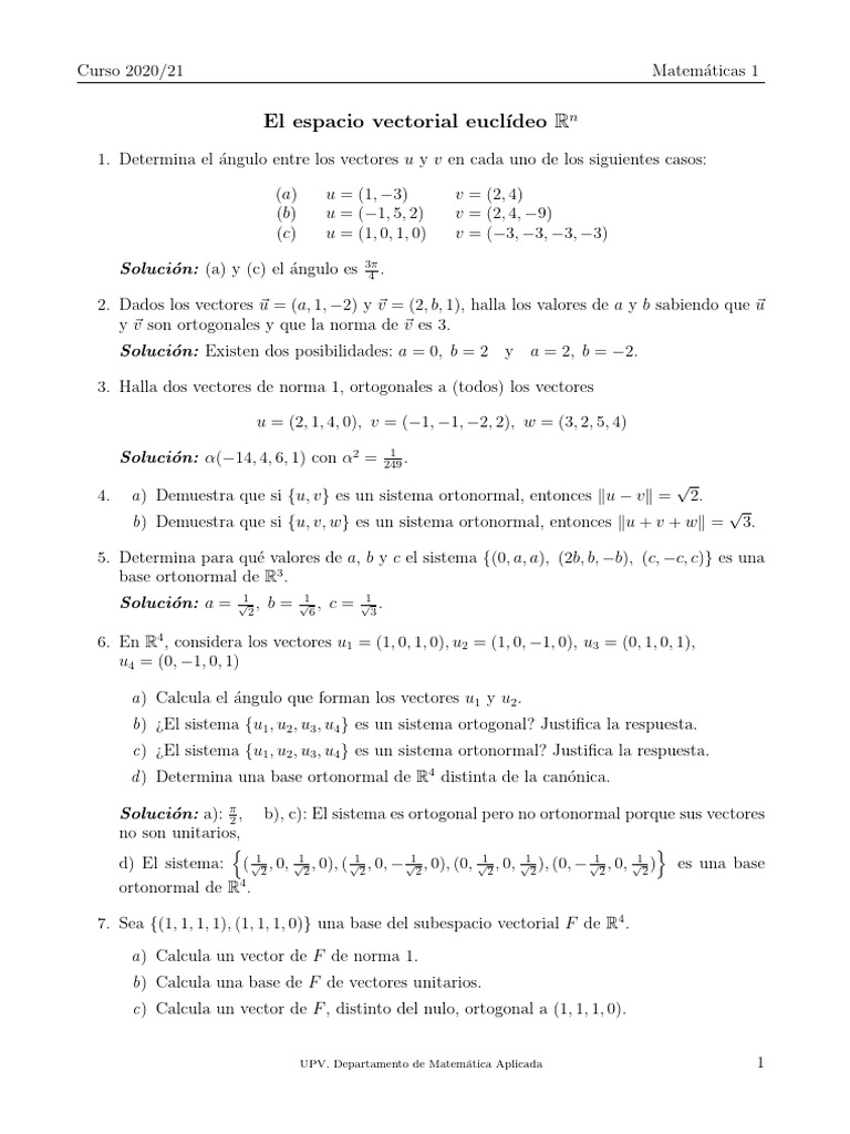 Tema 7 Espacio Vectorial Euclideo Pdf Ortogonalidad Vector Euclidiano