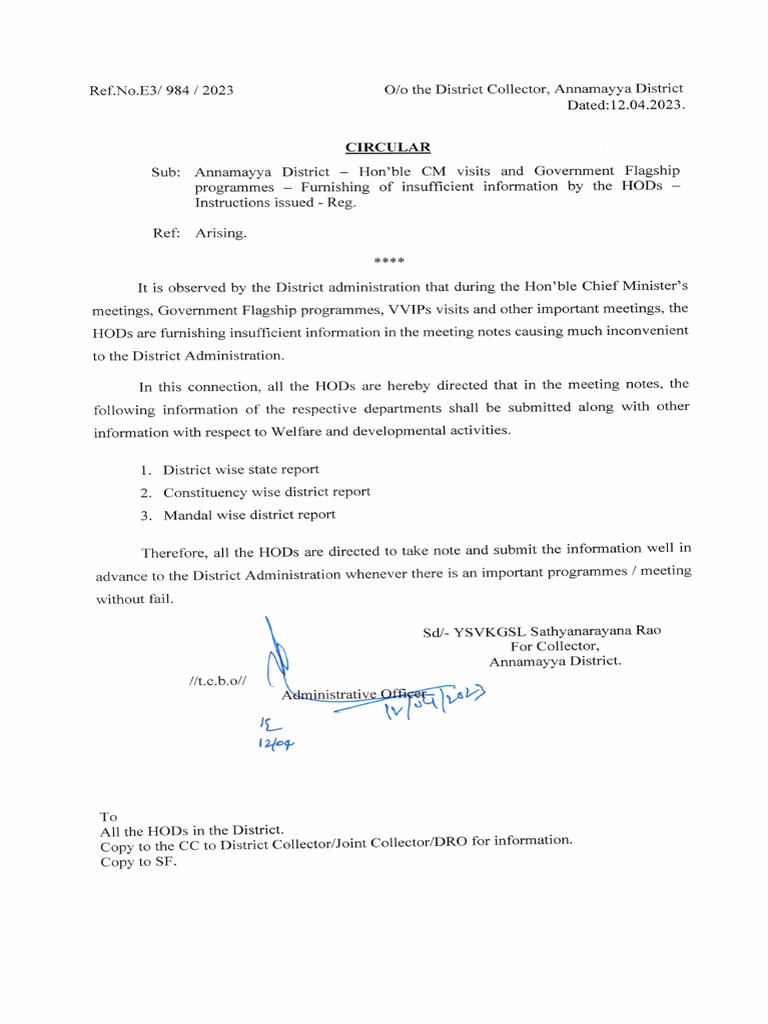 Meetings - Instructions All HODs | PDF