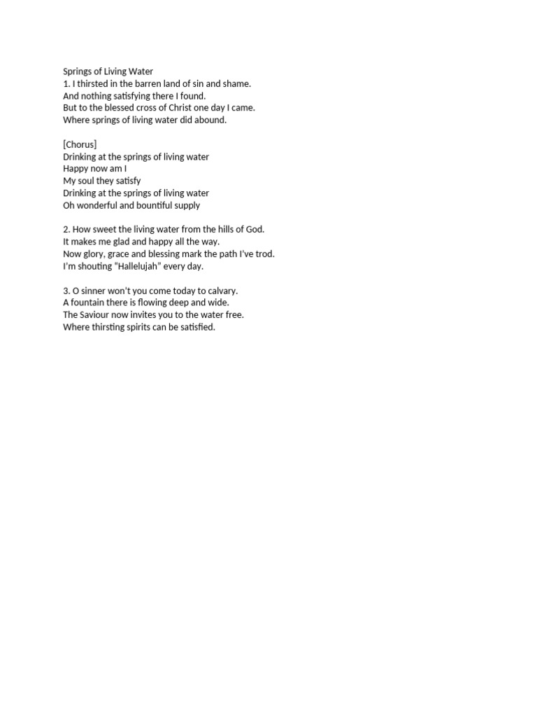 Springs of Living Water Hymn Lyrics | PDF