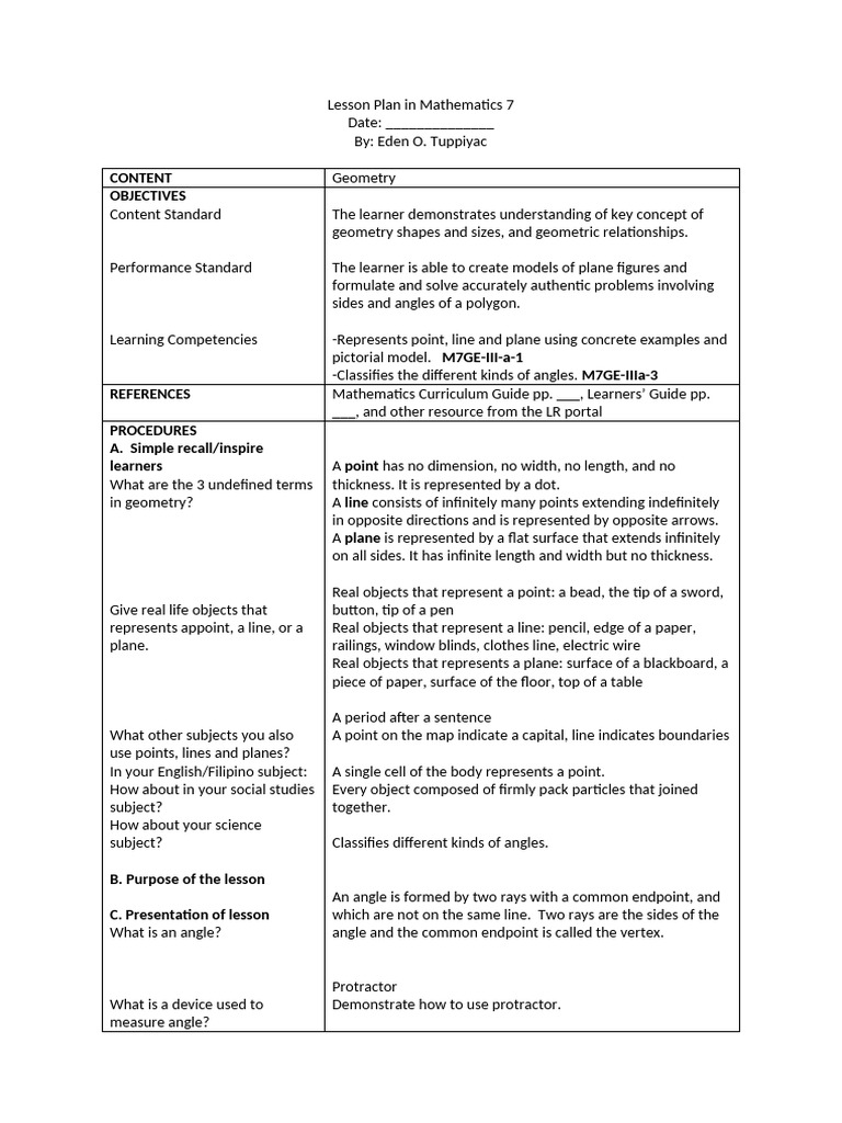 G7 LP Kinds of Angles (Final) | PDF | Geometry | Line (Geometry)