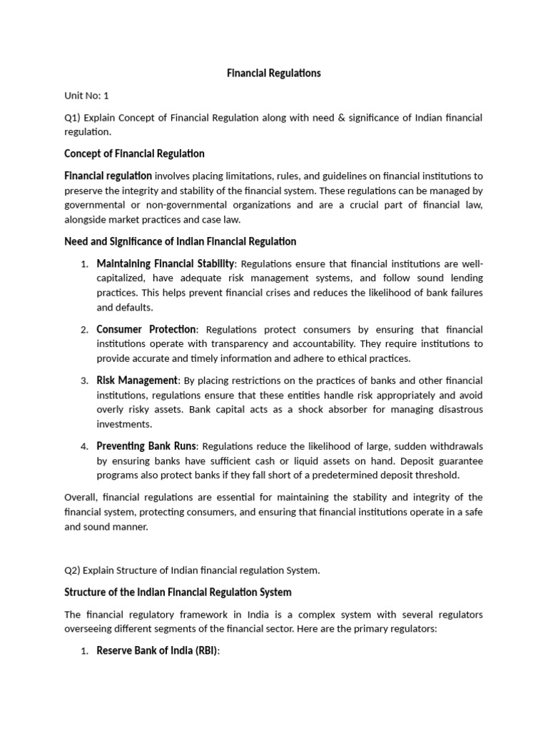 Financial Regulations (Mid - Term) | PDF | Reserve Bank Of India ...