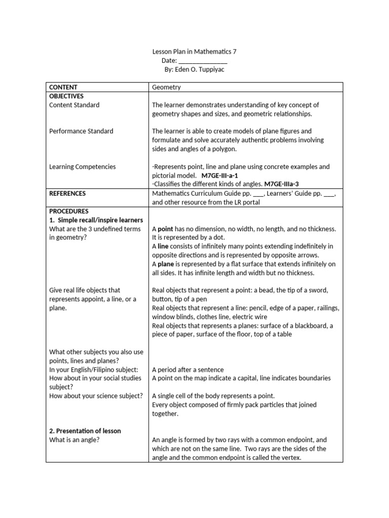 G7 LP Undefined Terms in Geometry | PDF | Angle | Geometry