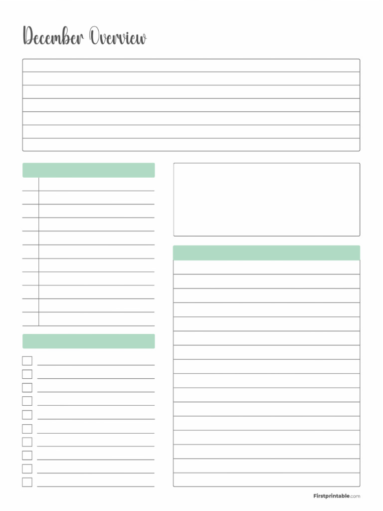 Printable Planner December Overview - Firstprintable - Com | PDF