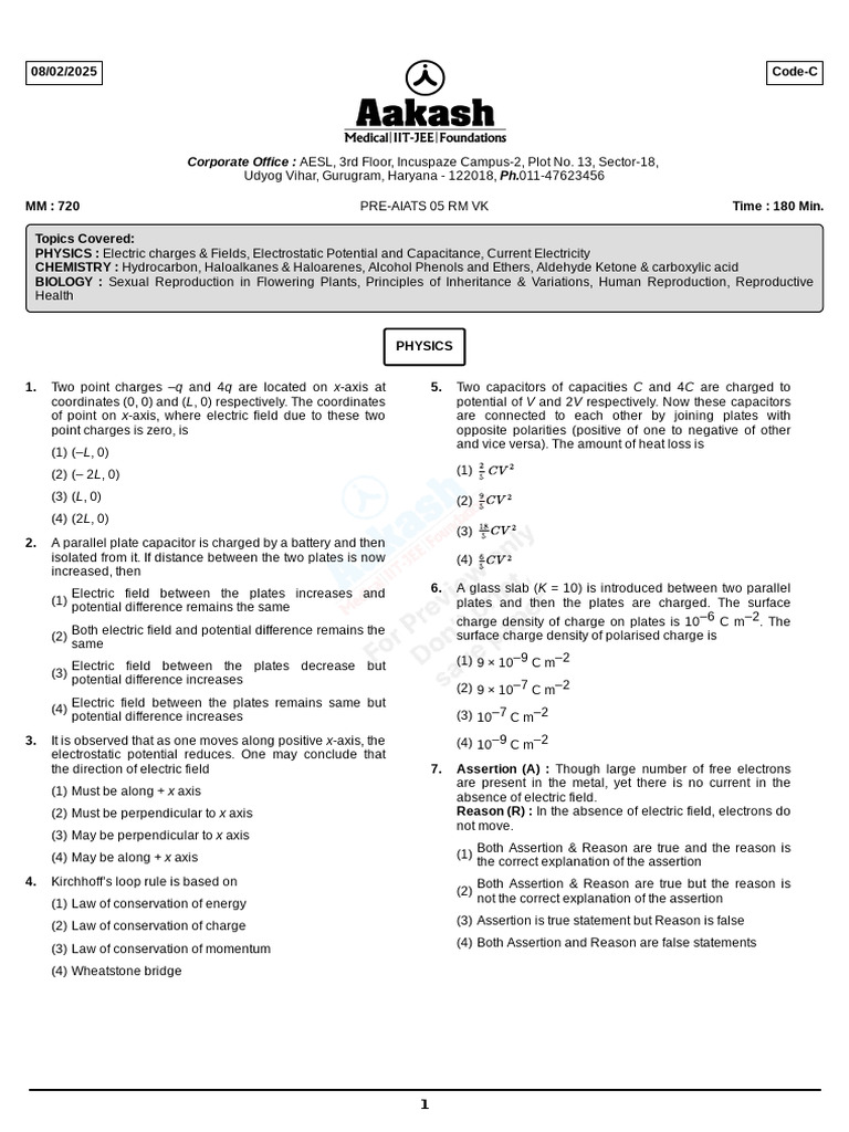 Physics, Chemistry, Biology Exam Prep | PDF | Capacitor | Voltage
