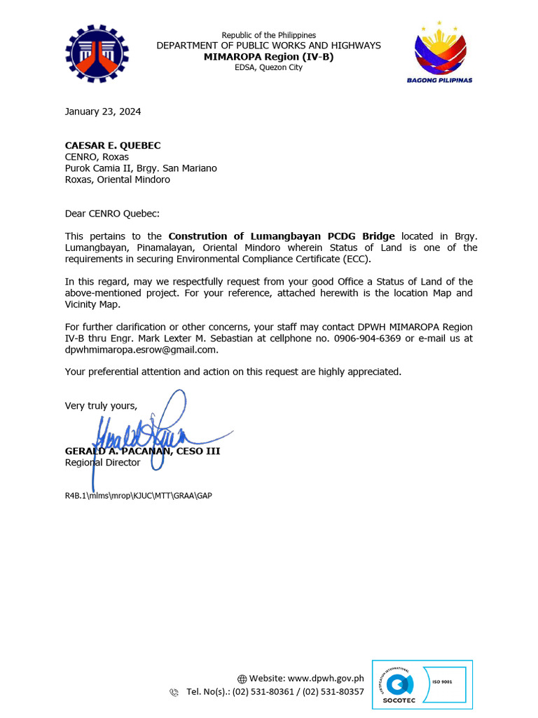 LETTER TO CENRO Pinamalayan | PDF