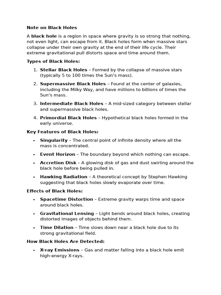 Note on Black Holes | PDF