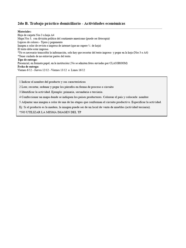 2do B. TP Domiciliario. Consignas | PDF