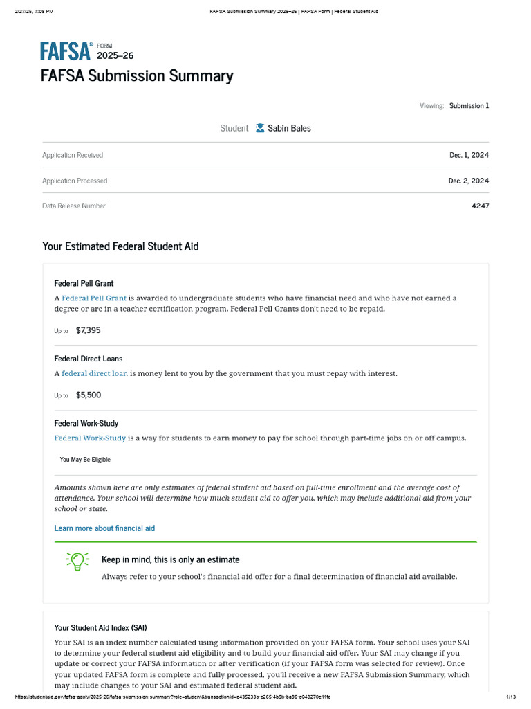 FAFSA Submission Summary 2025–26 _ FAFSA Form _ Federal Student Aid ...