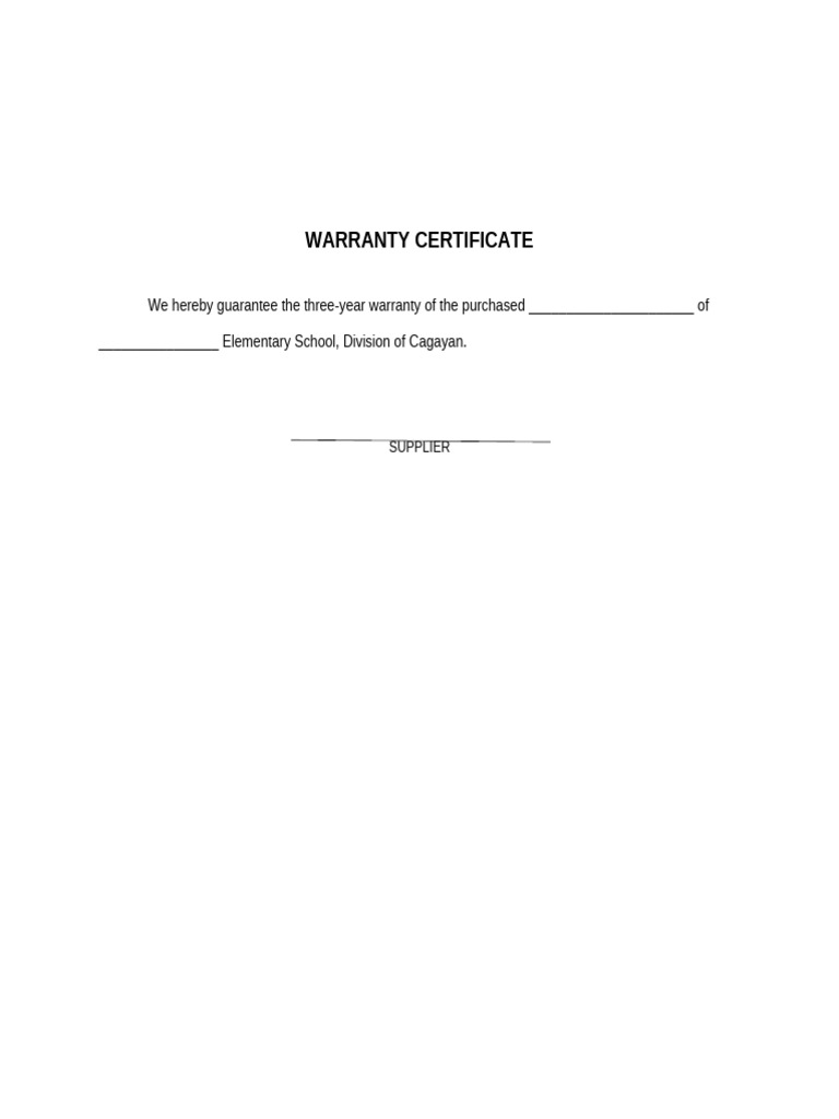 Three-Year Warranty Certificate Template | PDF