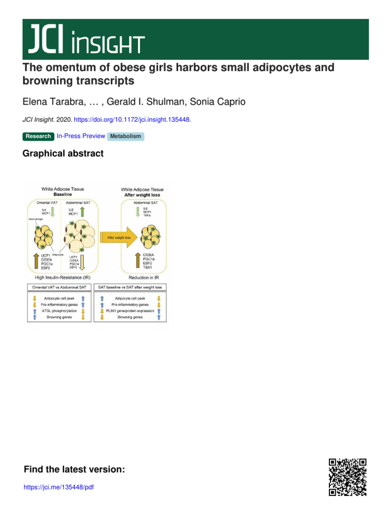 The Omentun of Obese Girls Harbors Small Adipocytes and Browning ...