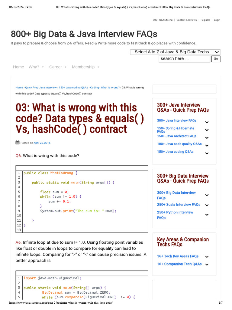 03_ What is wrong with this code_ Data types & equals( ) Vs, hashCode( ) contract _ 800+ Big ...