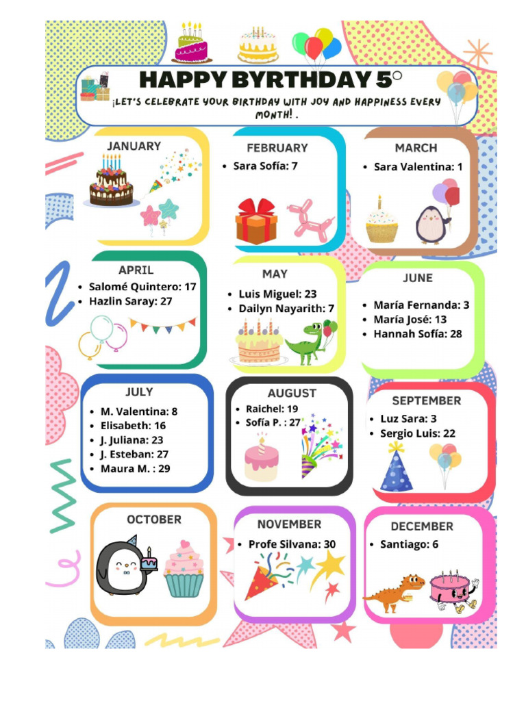 Calendario de Cumpleaños 5° | PDF