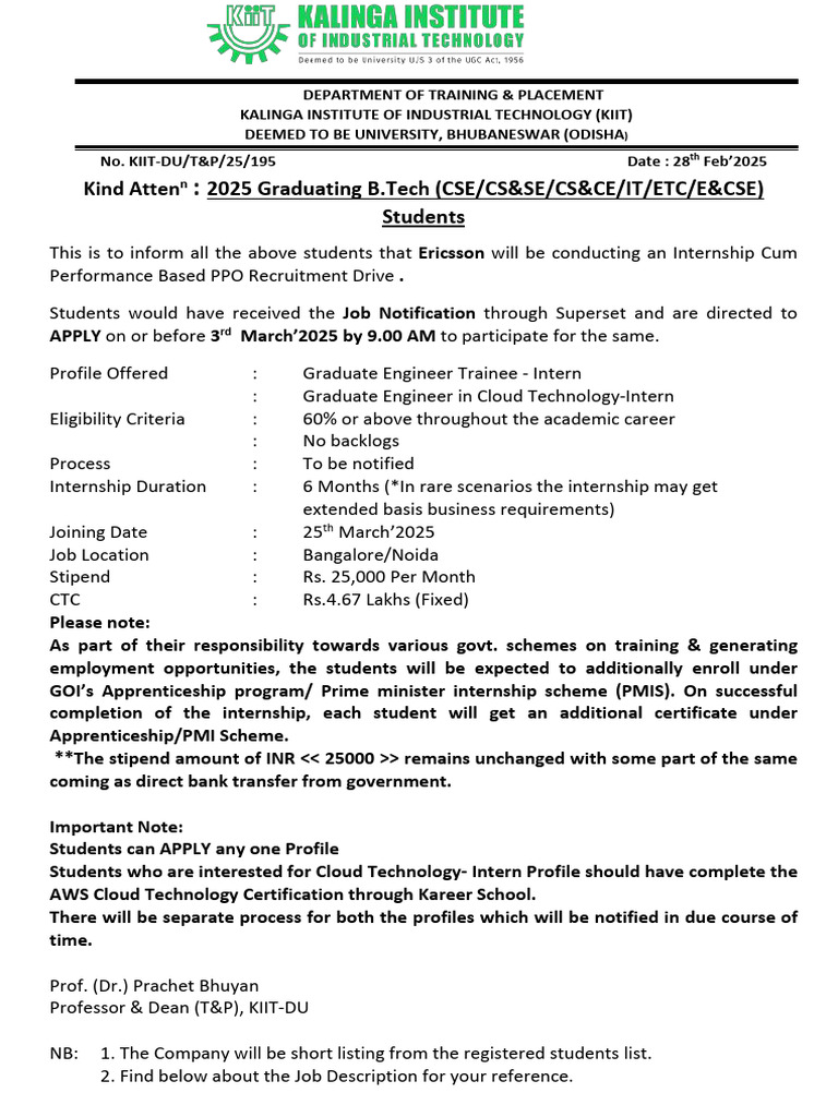 Registration for Ericsson Internship Cum PPO Recruitment Drive- 2025 ...