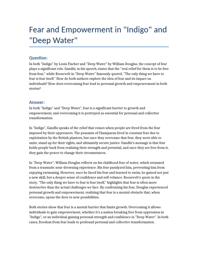 Fear and Empowerment in "Indigo" & "Deep Water" | PDF