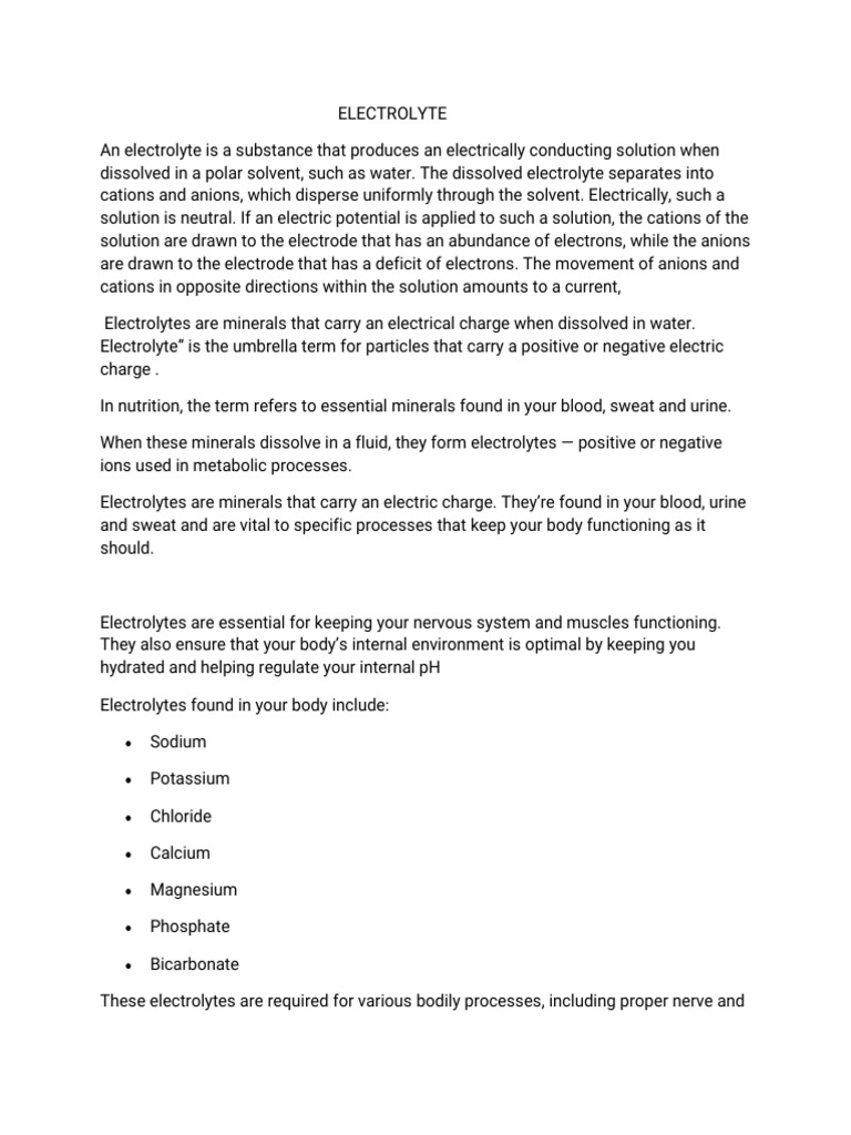Understanding Electrolytes and Their Functions | PDF