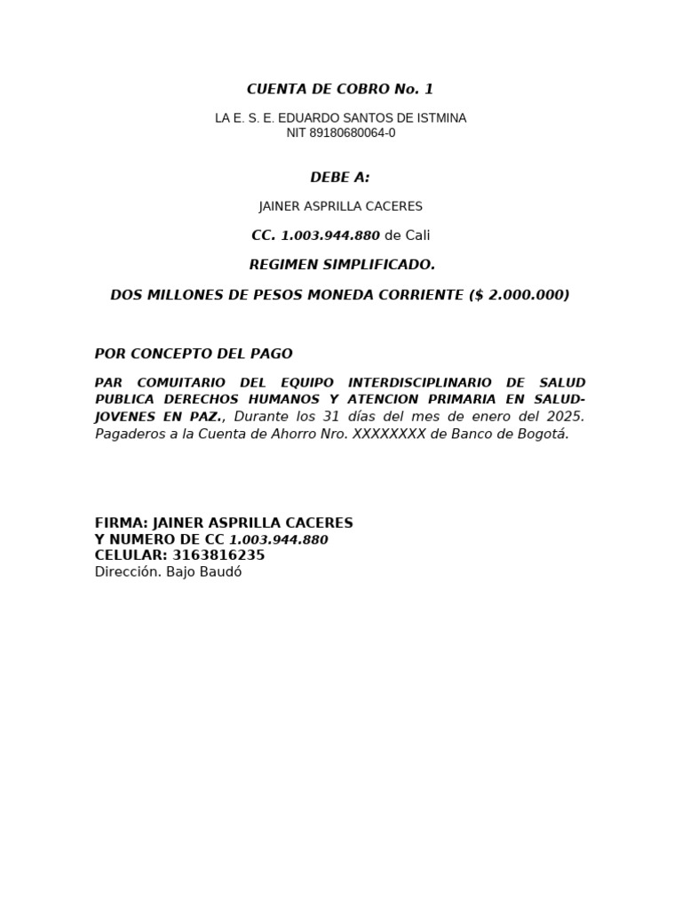 Cuenta de Cobro Jainer | PDF