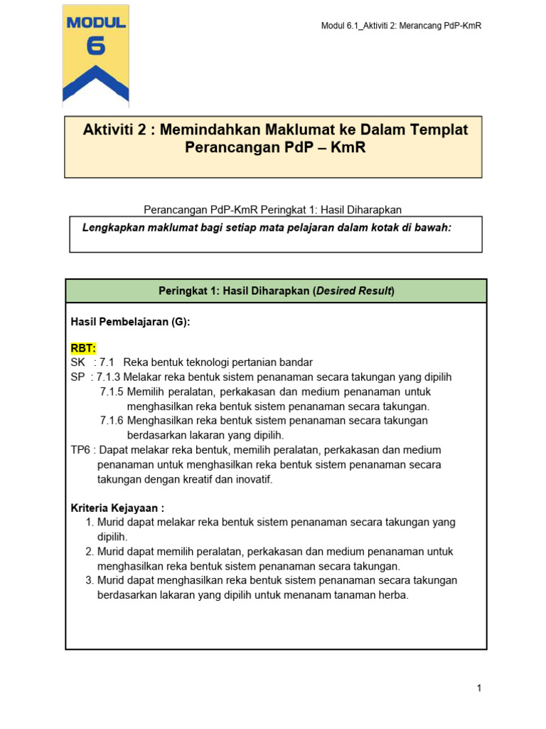 2) Toolkit 6.1 - Aktiviti 2 Perancangan PDP KMR SKKB | PDF