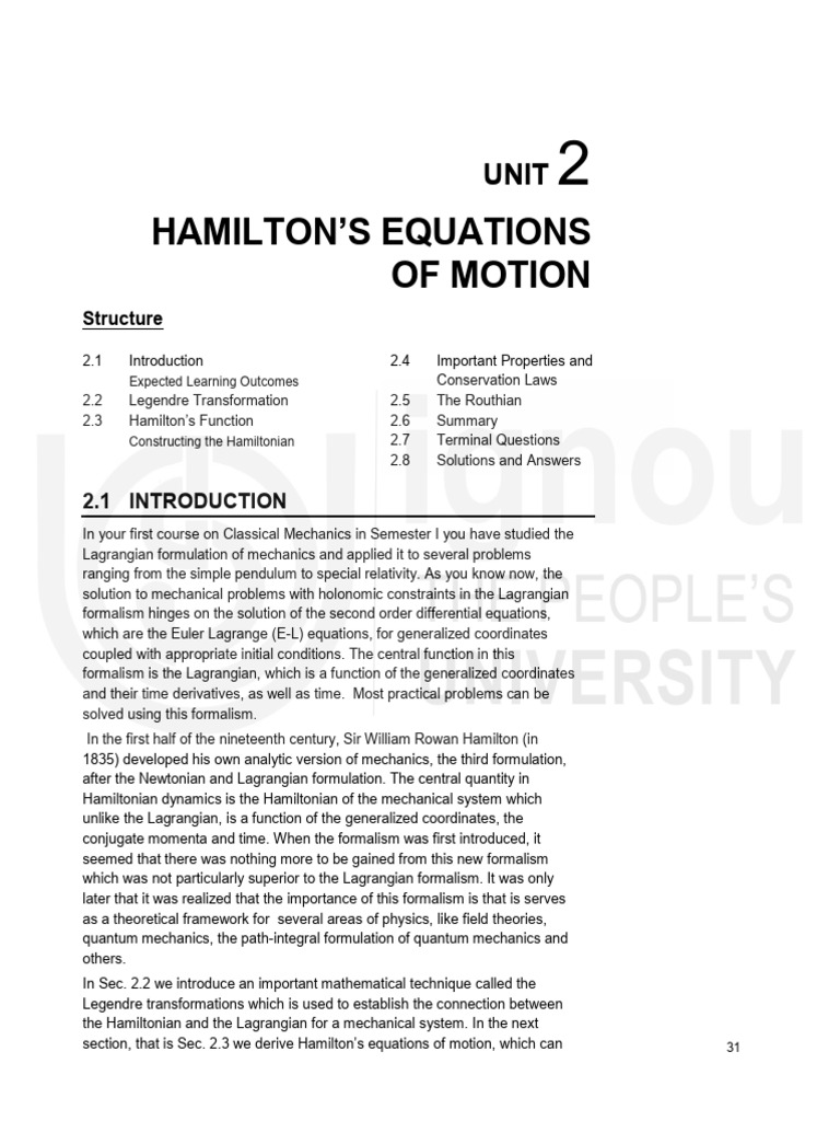 Unit 2 | PDF | Hamiltonian Mechanics | Lagrangian Mechanics