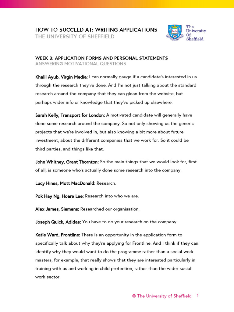 Answering Motivational Questions | PDF