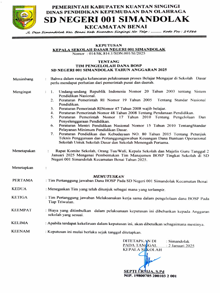 SK Tim Bosp 2025 SDN 001 Simandolak | PDF