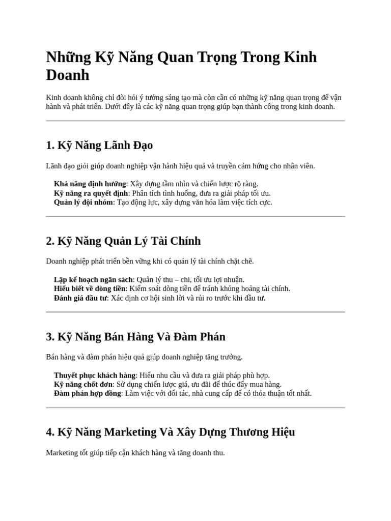 Những Kỹ Năng Quan Trọng Trong Kinh Doanh | PDF