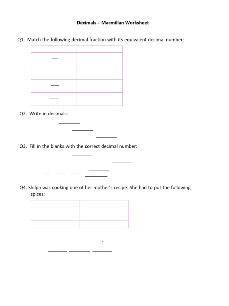 Macmillan Education: Decimals Worksheet | PDF | Arithmetic