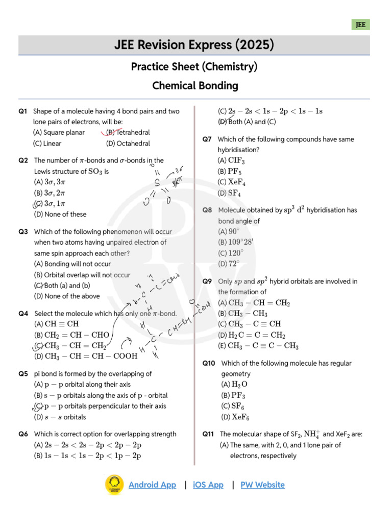 Chemical Bonding - Practice Sheet | PDF | Chemical Bond | Chemical Physics