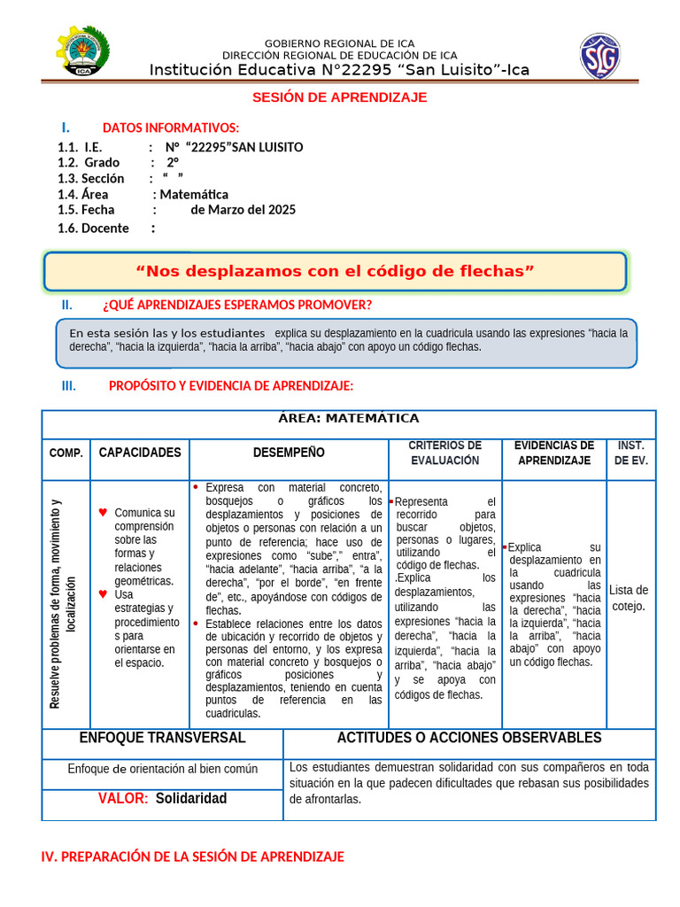 SESIÓN Nos Dezplazamos Con El Código de Flechas | PDF | Aprendizaje