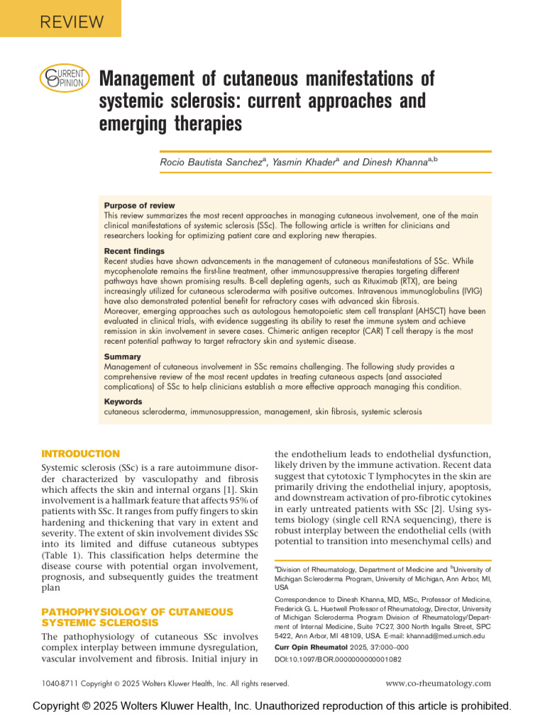 Management of Cutaneous Manifestations of Systemic Sclerosis | PDF ...
