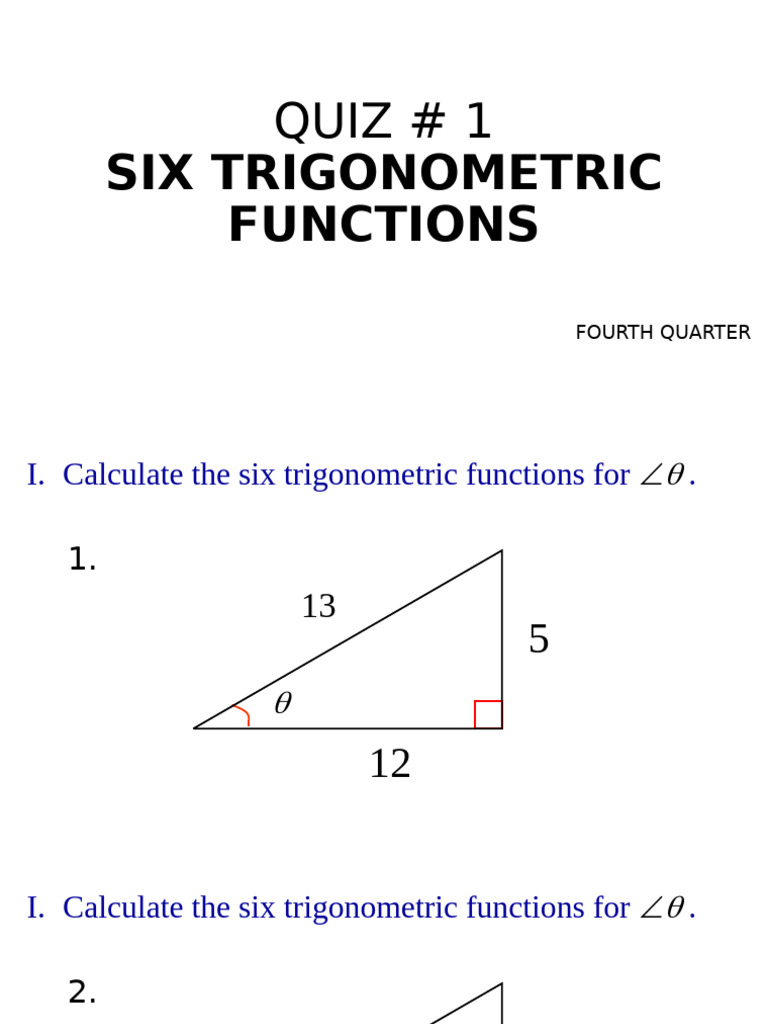 Trigonometric Functions Quiz #1 | PDF