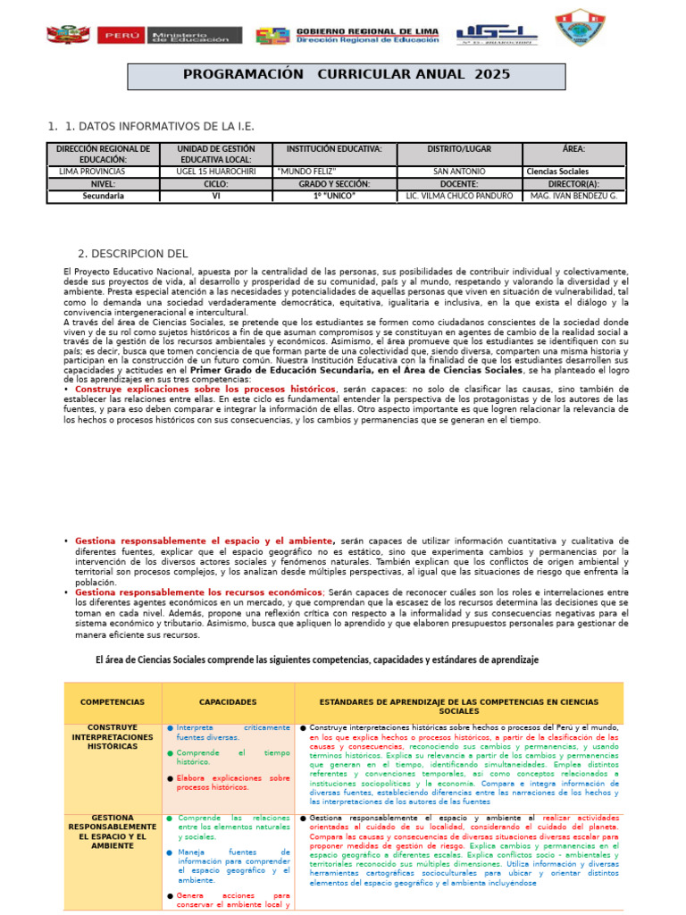 Programación Anual1º CCSS 2025 | PDF | Alimentos | Sustentabilidad