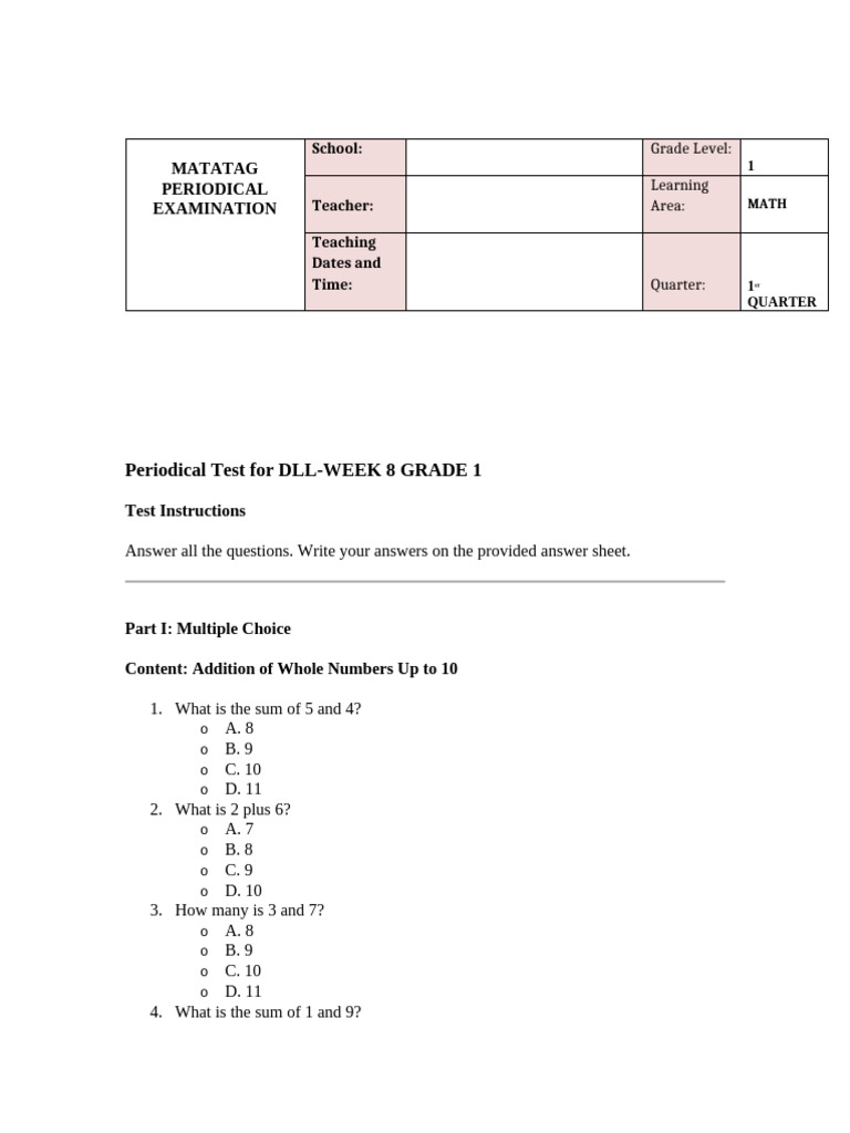 PT-WEEK 8-MATH | PDF | Mathematics