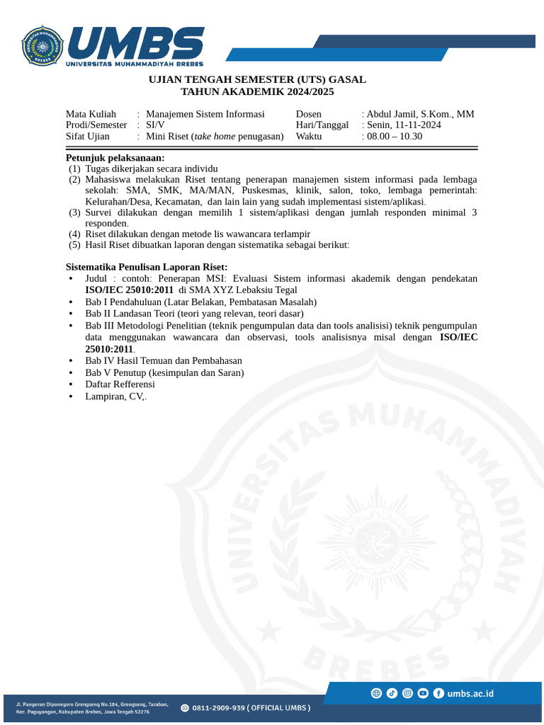 Soal UTS UMBS 2024 MSI-5A | PDF