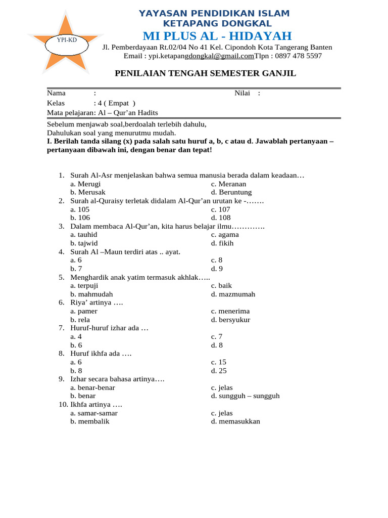 PTS SEM 1 Kls 4 2024-2025 | PDF