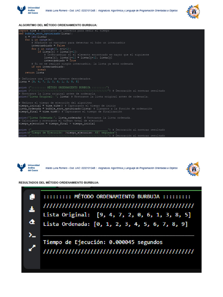 ALGORITMO - Ordenamiento Burbuja, Inserción y Selección | PDF ...