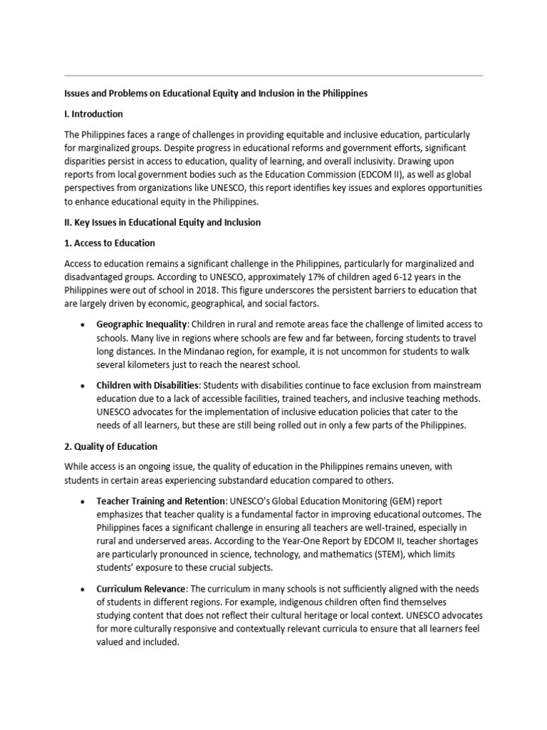 Educational Equity Challenges in the Philippines | PDF | Inclusion ...
