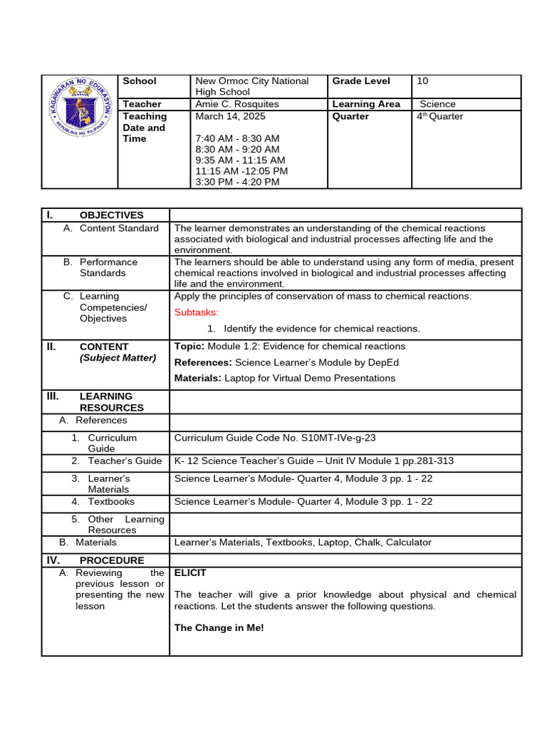 Evidence of Chemical Reactions | PDF | Chemistry | Learning
